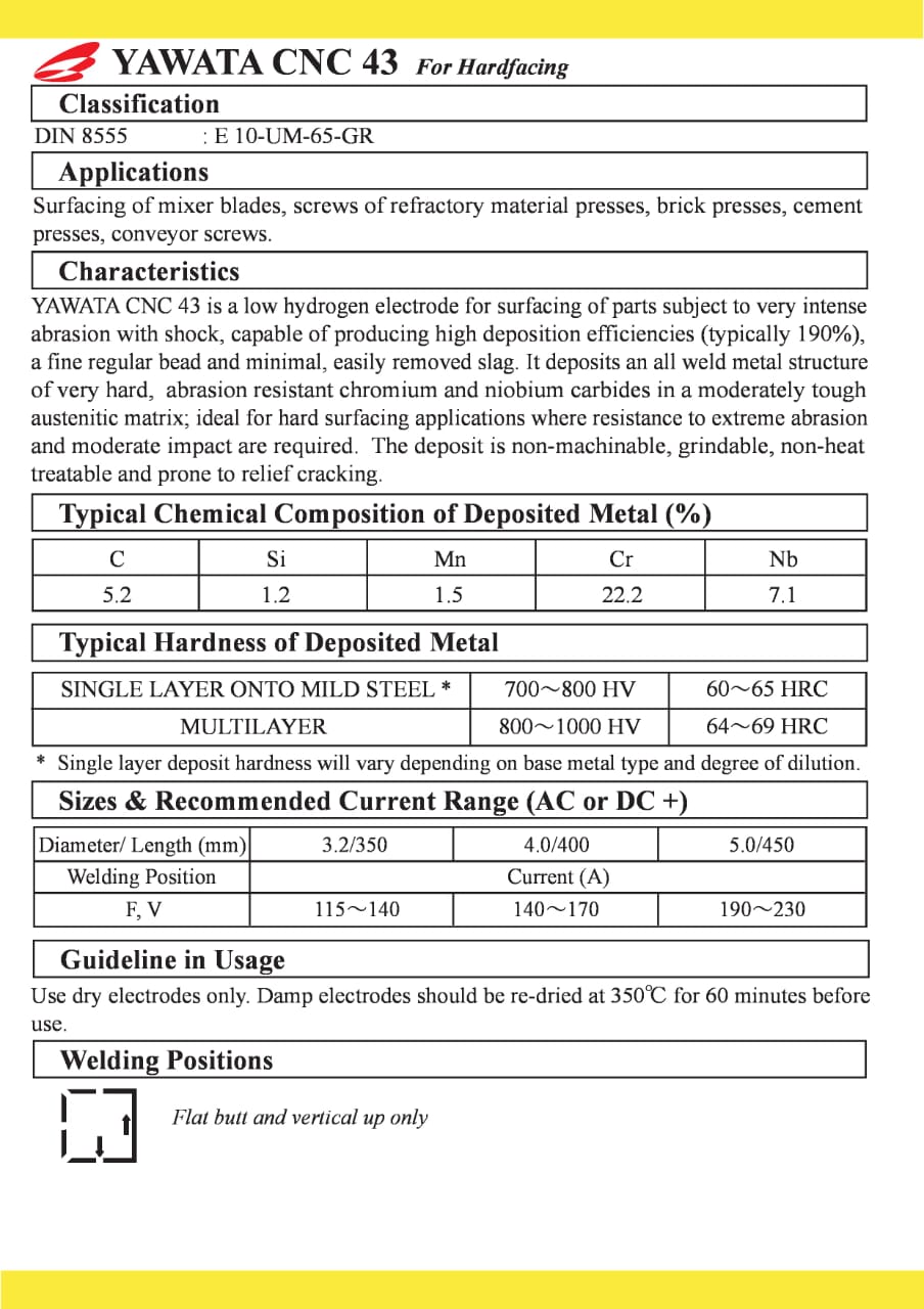 YAWATA HARDFACING WELDING ELECTRODE CNC-43